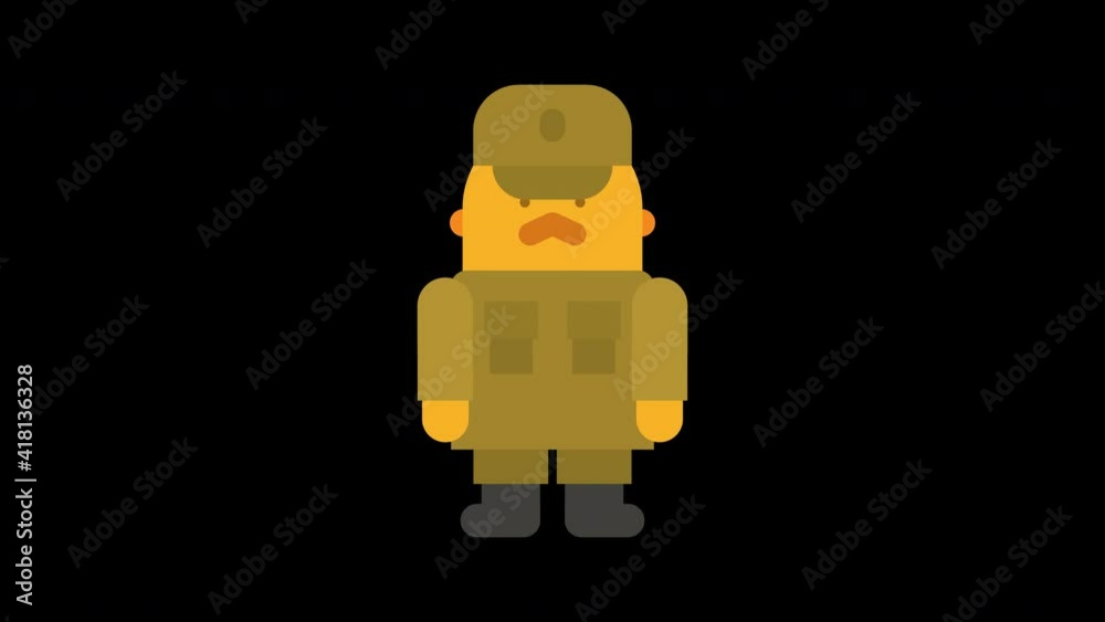 Sergeant in military uniform salutes. Alpha channel. Looped animation ...