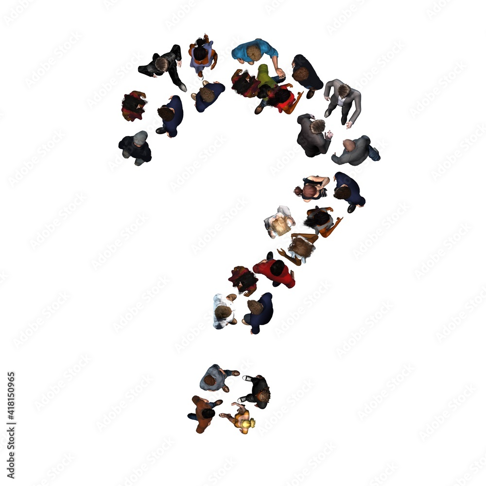 People standing in the shape of question mark - top view isolated on ...
