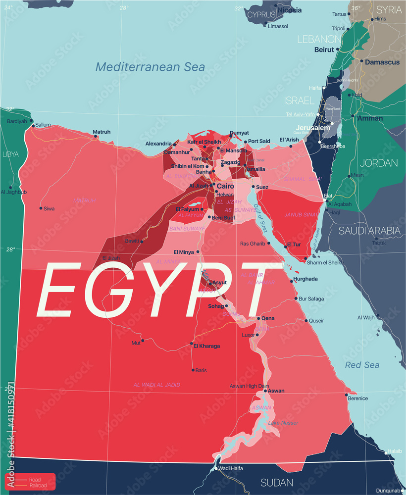 Egypt country detailed editable map with regions cities and towns ...