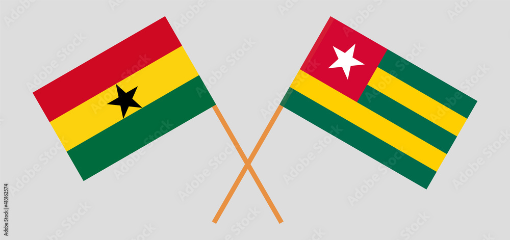 Crossed flags of Ghana and Togo. Official colors. Correct proportion ...