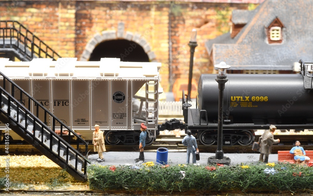 Florence, ITALY - February 2021: Miniature railway model with trains ...