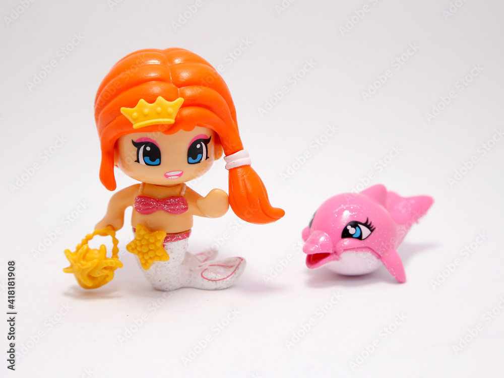 Pinypon. Pin y pon. Mermaid with dolphin. Pink dolphin. Mythological ...