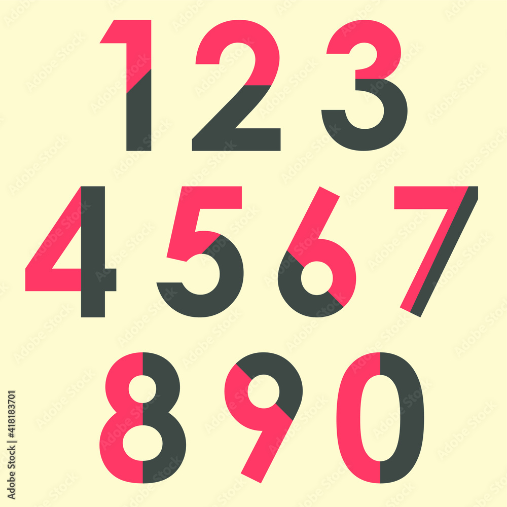 Two Color Numbers Vector Font Typography Stock Vector | Adobe Stock