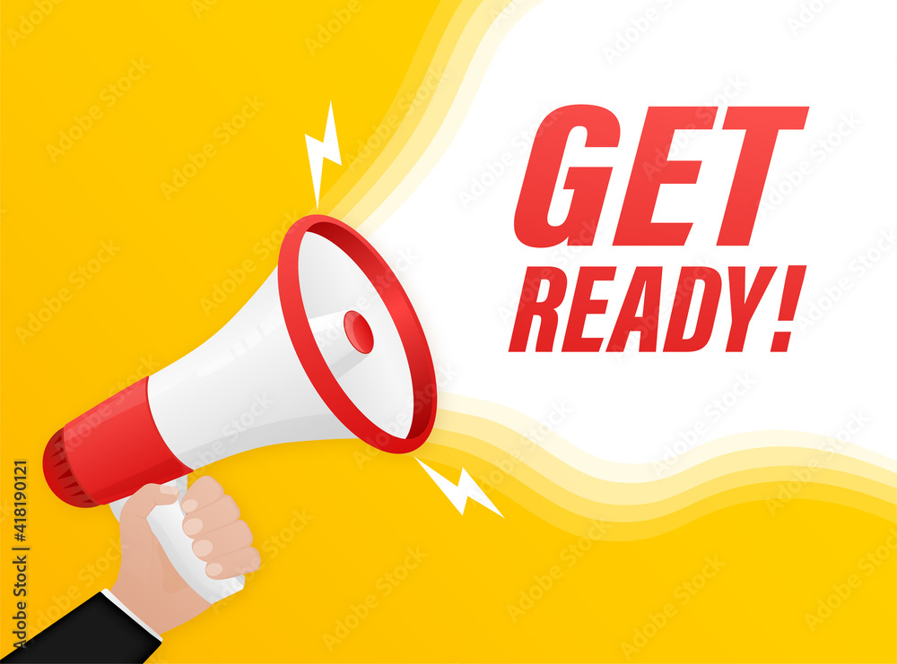 Get ready megaphone on white background for flyer design. Vector ...