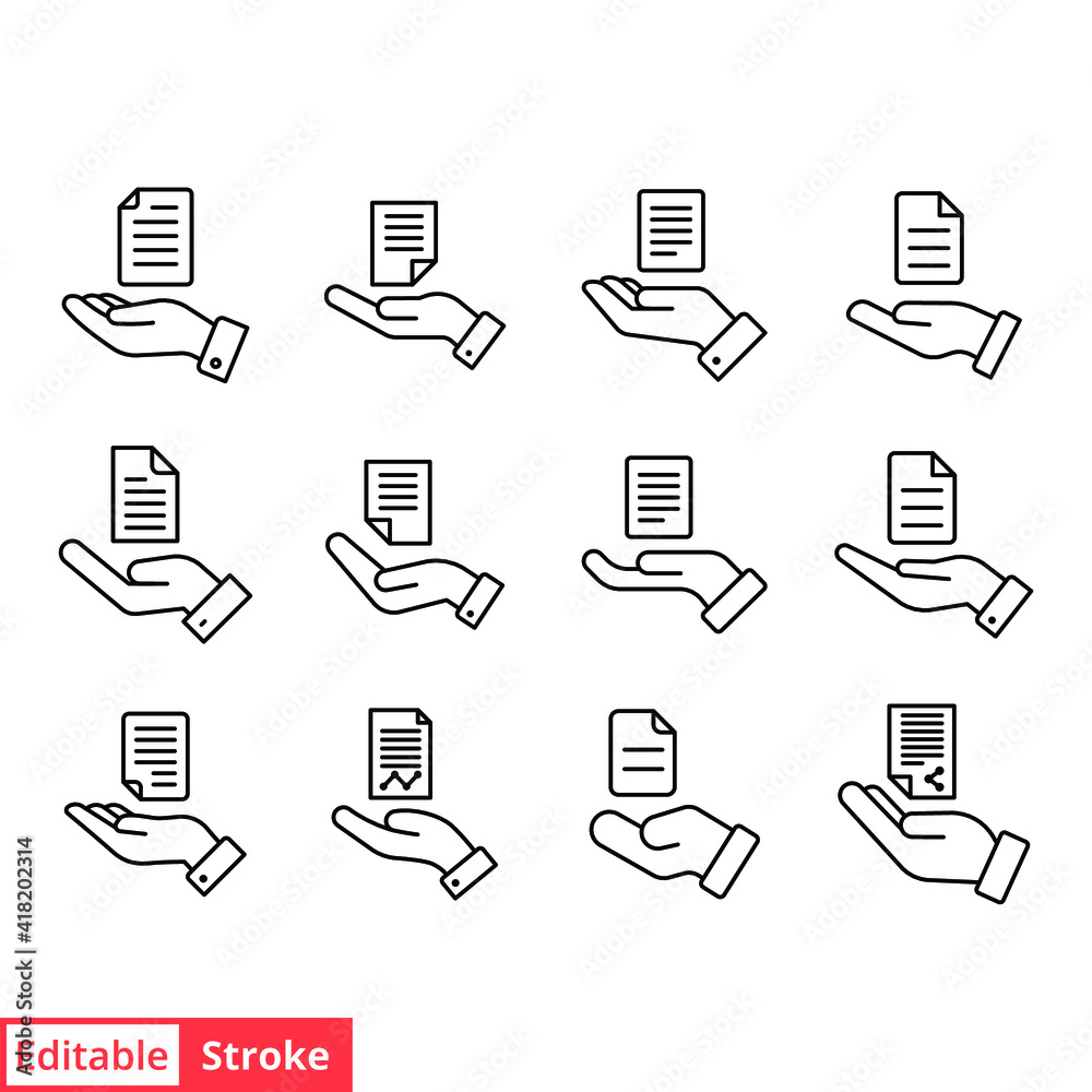 Set of document handover line icons. Outline style file symbol ...
