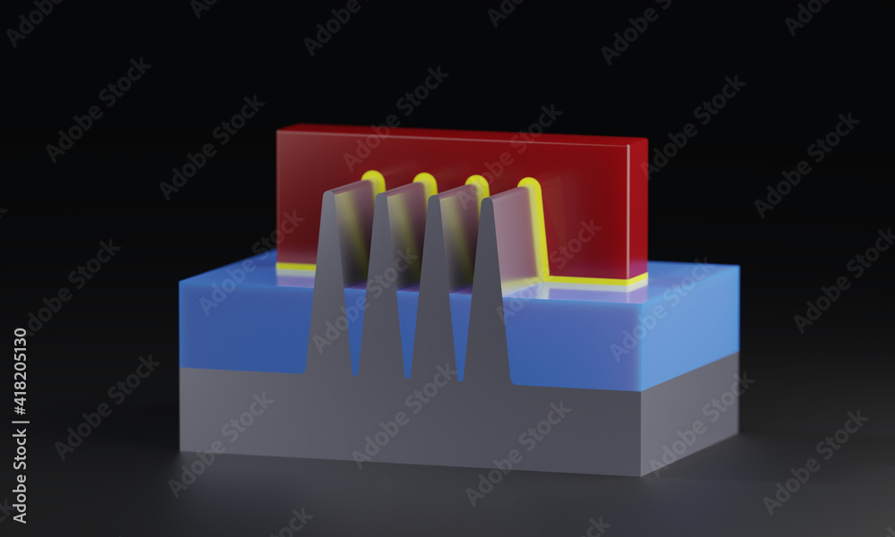 FinFET transistor. 3D model compare the size and area. Illustration for ...
