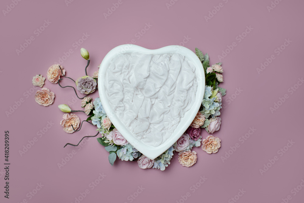 Newborn baby photography heart with flowers . Background for newborn ...