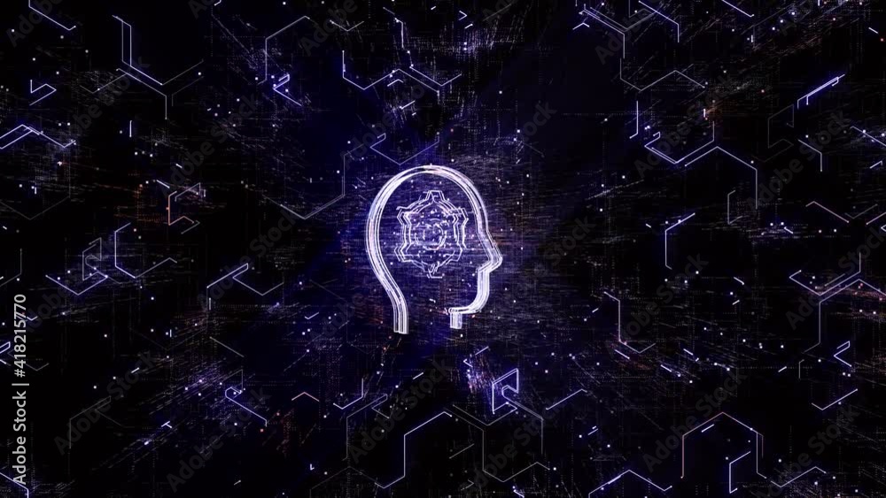 4k Brain AI Artificial Intelligence circuit tag cloud;binary computer code.The Matrix binary ...