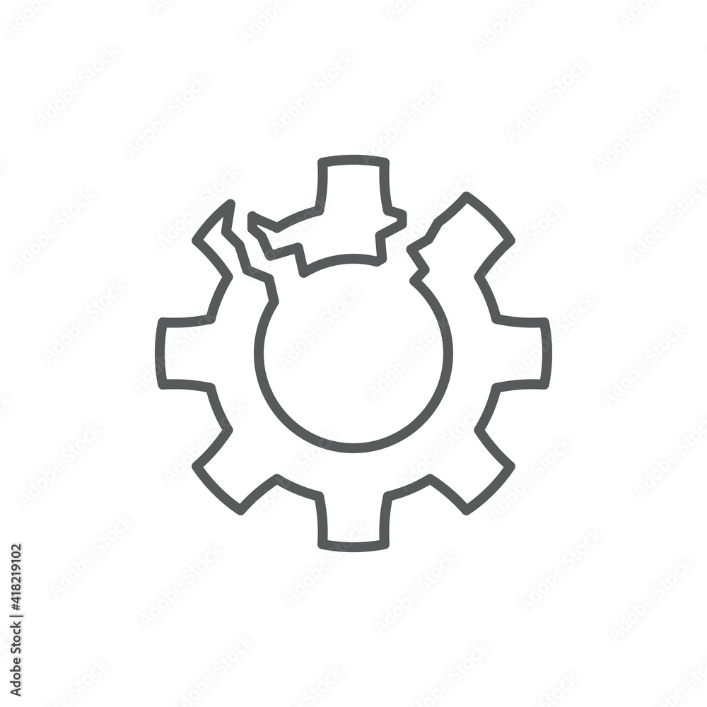 broken cog icon, color, line, outline vector sign, linear style ...