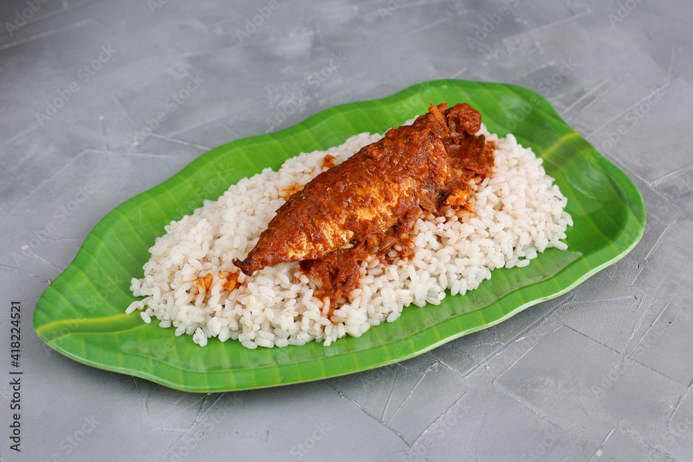 Spicy Mackerel fish curry and rice serving Kerala fish curry , Goan red ...