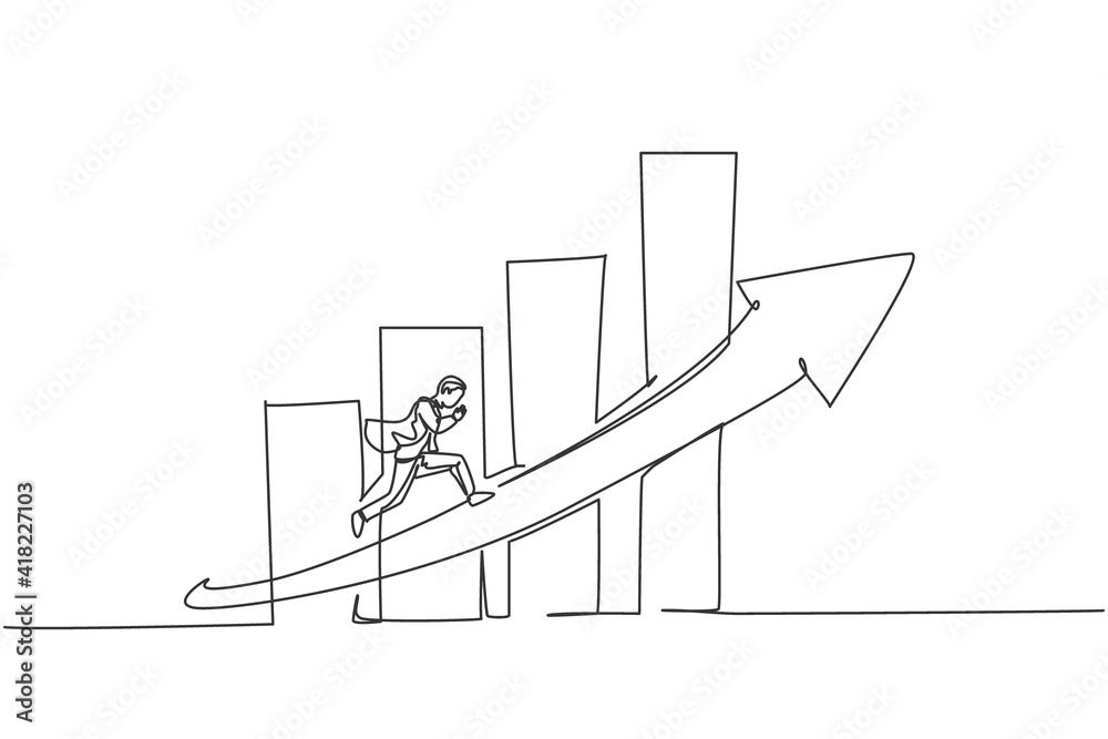 Single continuous line drawing of young worker running fast on ...