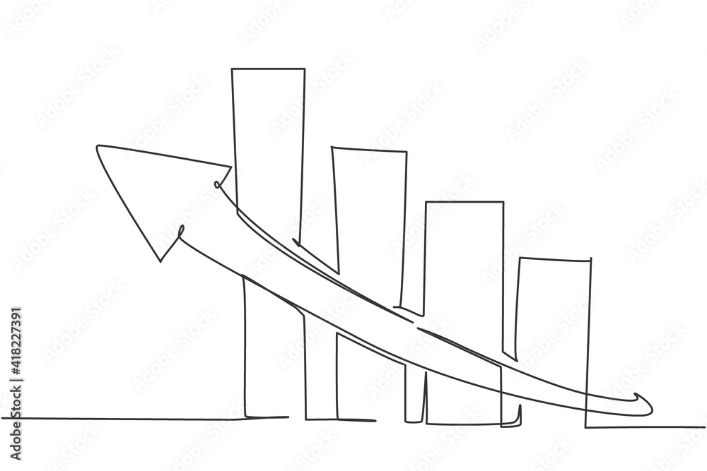 Single continuous line drawing of increasing sales performance bar ...