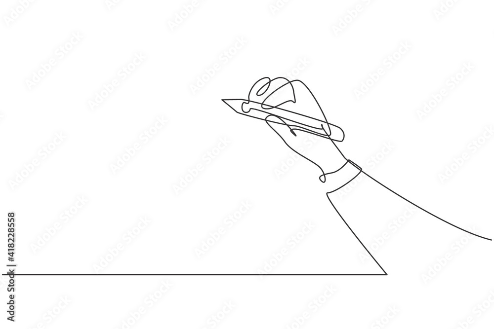 Single continuous line drawing of young business man writing on glass ...