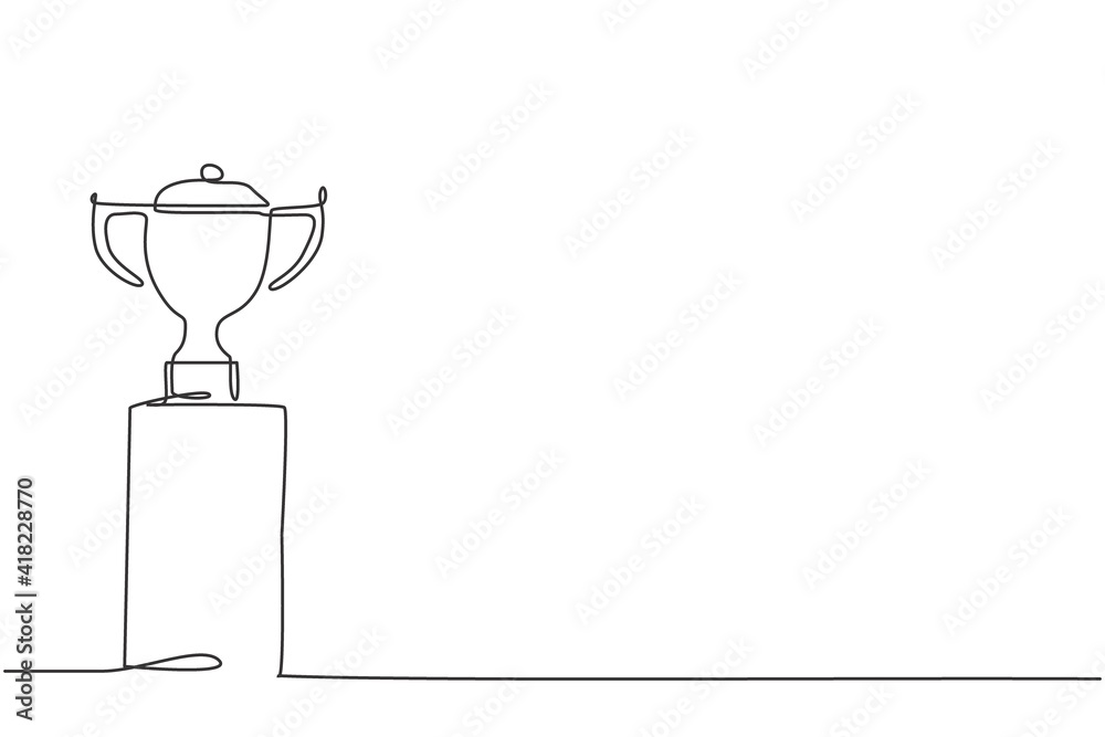 Vetor de Single one line drawing of gold winning trophy on podium ...