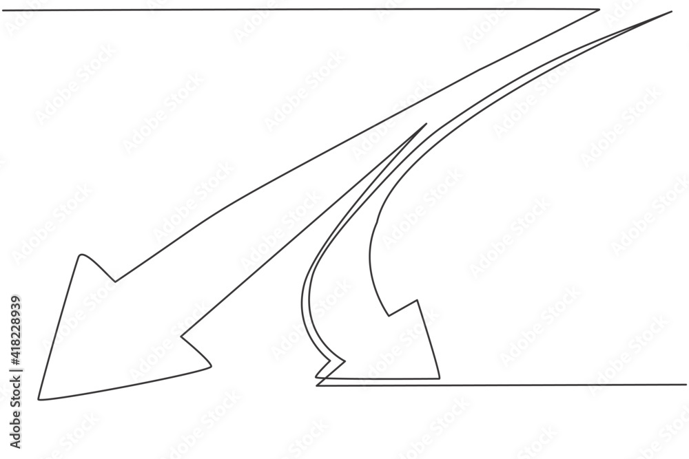 Continuous one line drawing of branch path wat with arrow symbol. Way ...