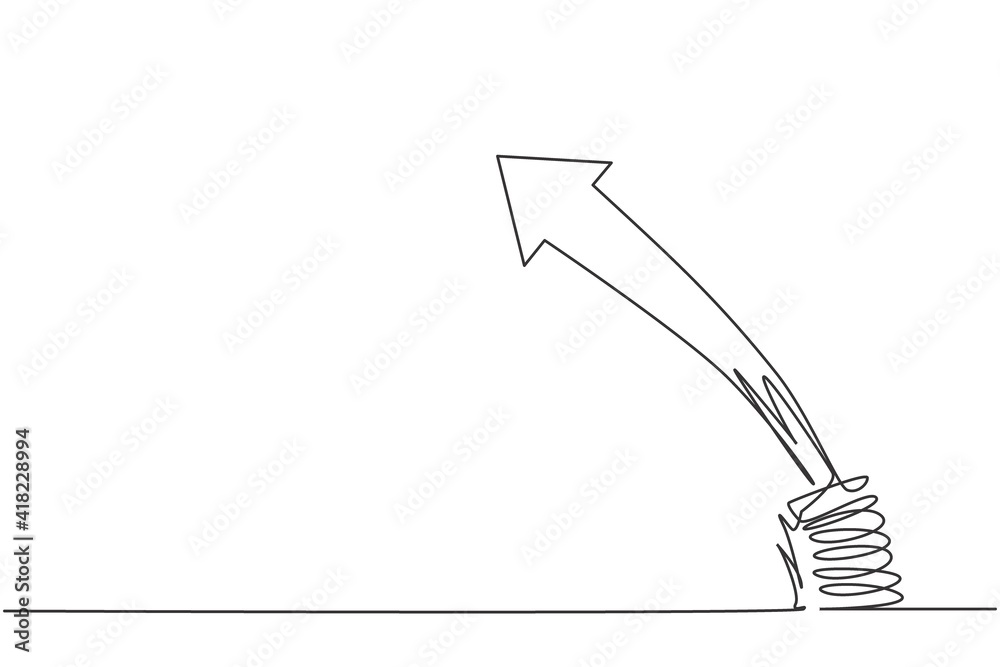 Single continuous line drawing of metal spring with leaping up arrow ...