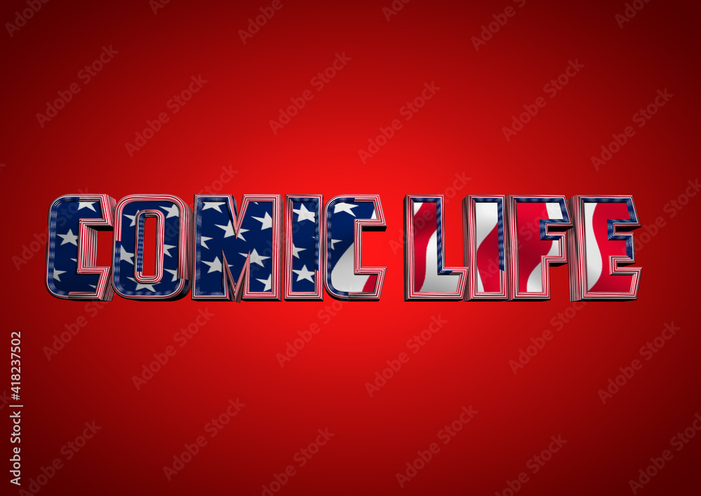 Letters and typography with the word comic life with American flag ...