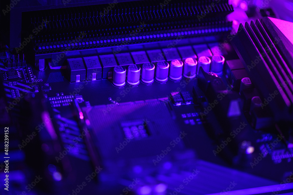 Blurred background. Socket am4. Close up of the AM4 socket for the ...