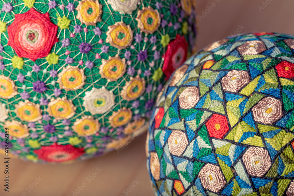 Temari balls, a handicraft ball in traditional Japanese style. Japanese ...