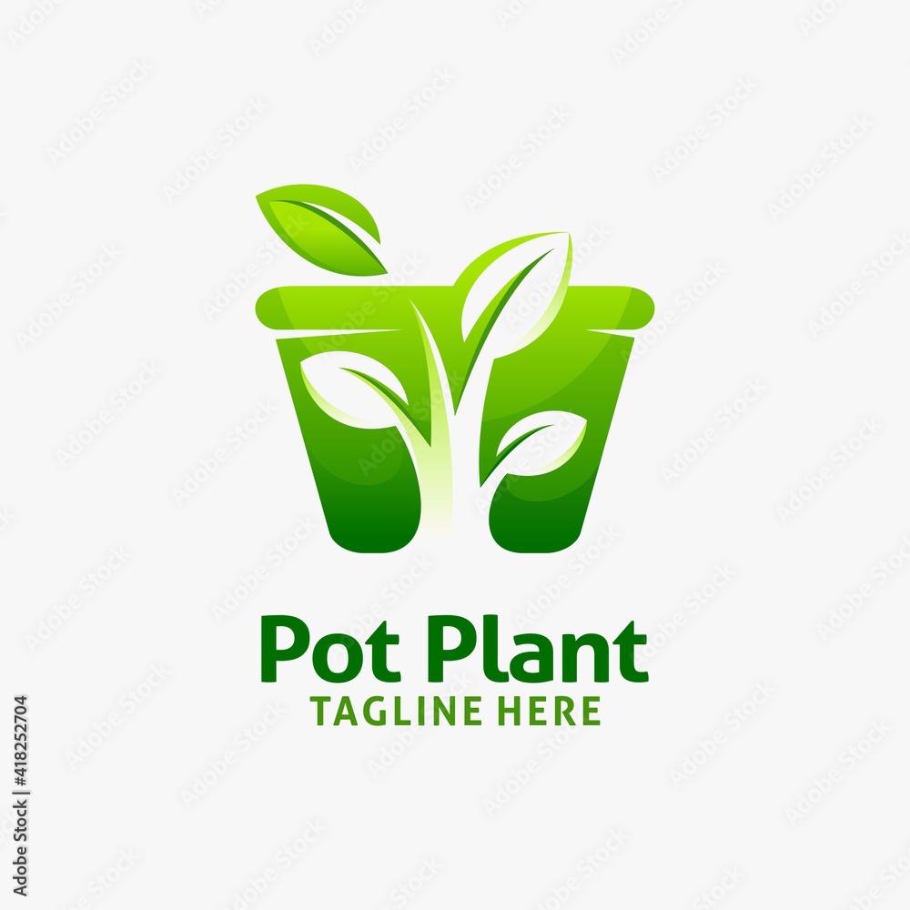 Pot plant logo design Stock Vector | Adobe Stock
