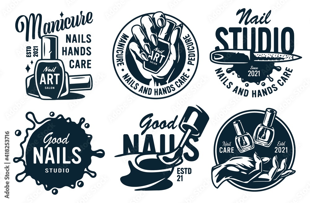 Set of manicure prints for nail bar and beauty salon. Emblem for ...