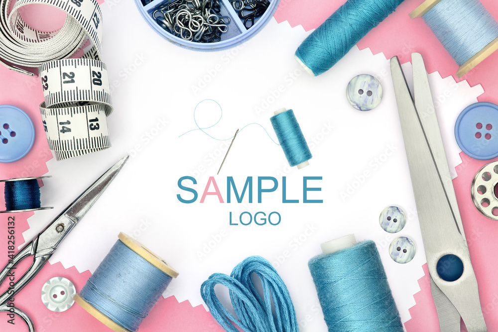 Poster Design element with sample logo for sewing product design with ...