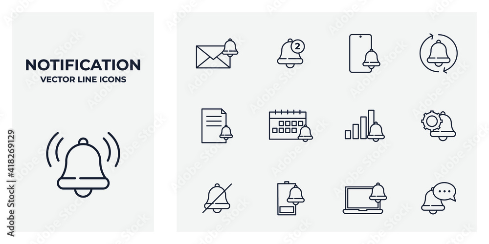 Set of Notification icon. Notification pack symbol template for graphic ...