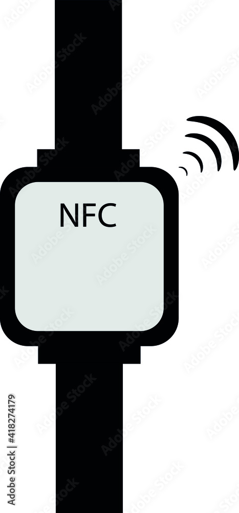 smartwatch logo with NFC function and wireless network sign. Near field ...