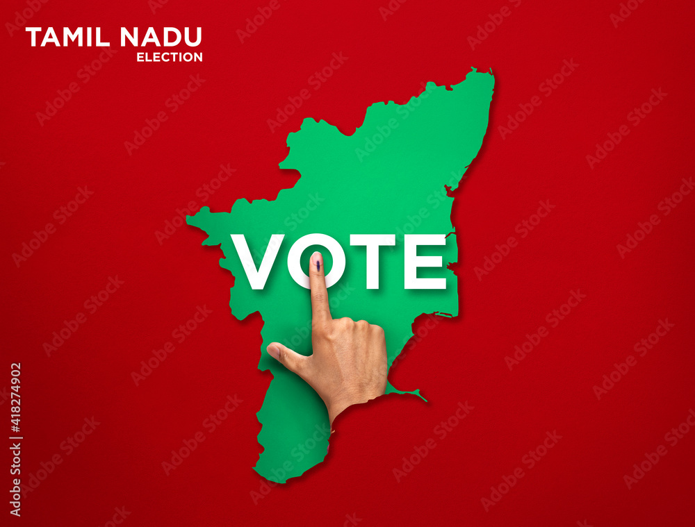 VOTE FOR INDIA TAMIL NADU, male Indian Voter Hand with voting sign or ...