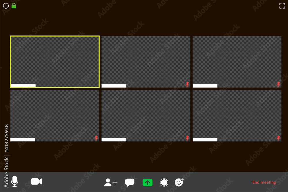 Screen video conference. Video call interface. Online meeting template ...