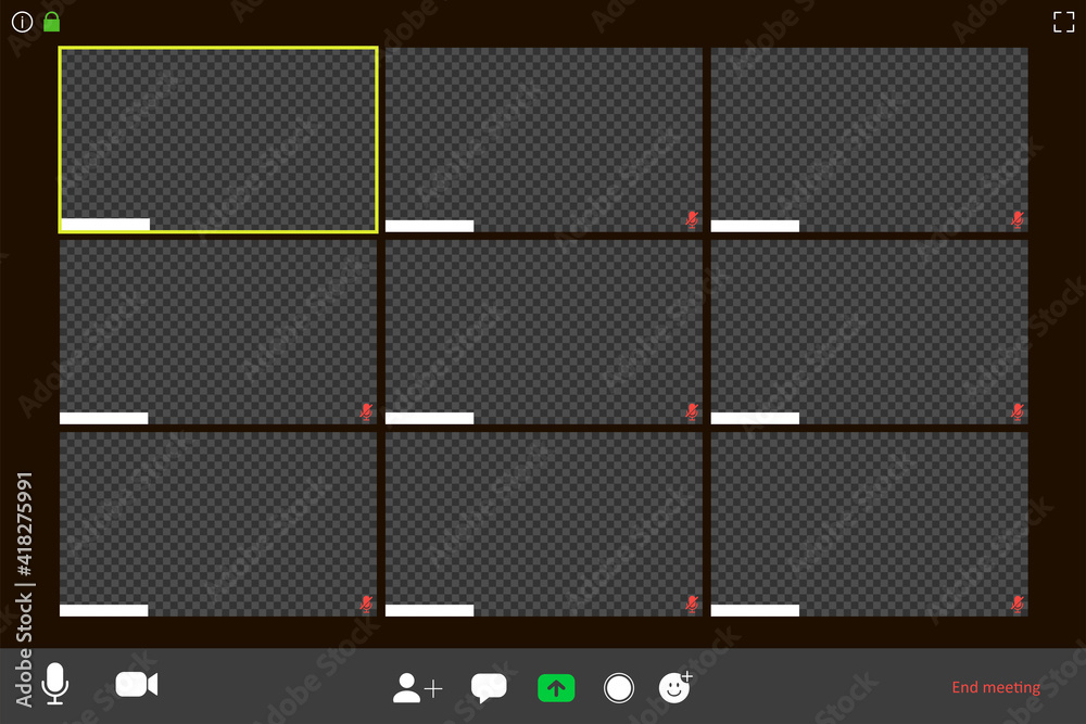 Video conference screen. Video call template. Remote work, distance ...