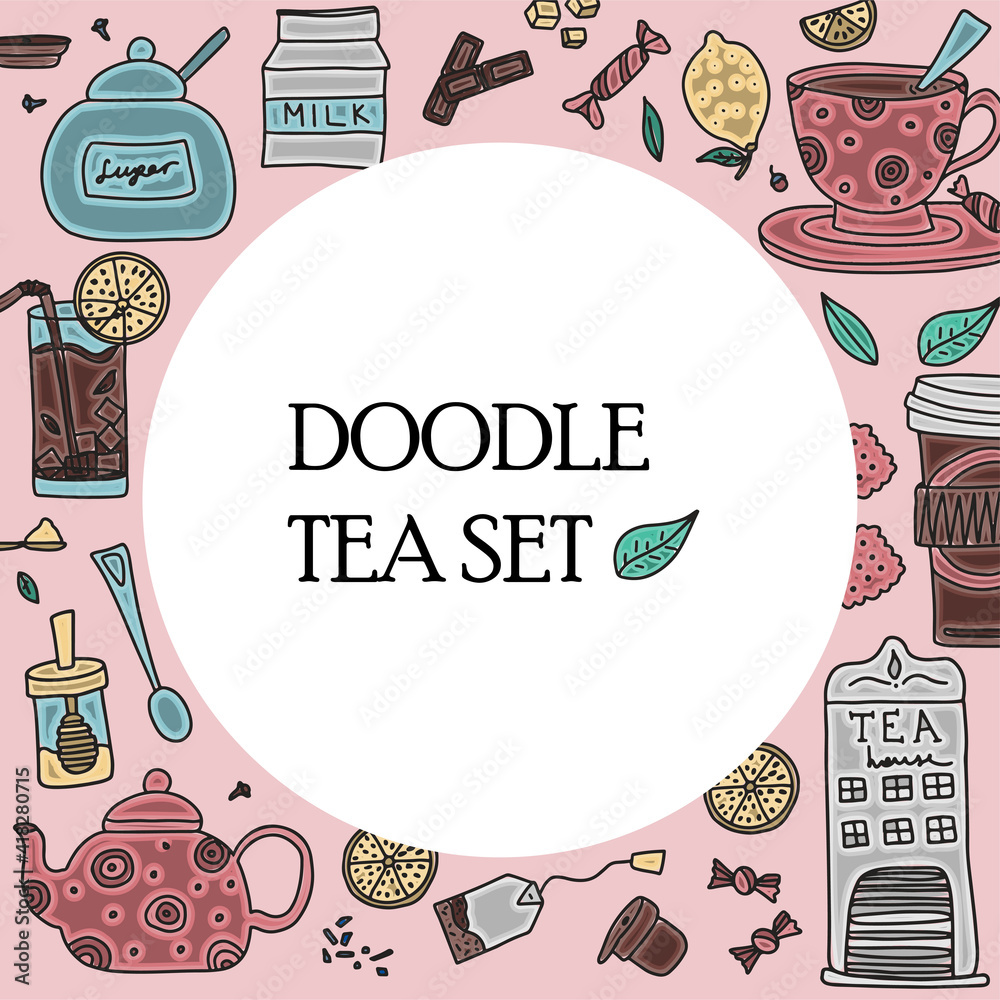 Vetor de Big set of hand drawn coffee and tea doodles. A set of ...