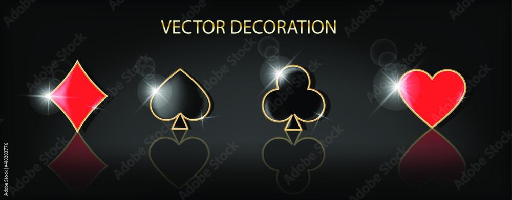 Volumetric icons of suits of playing cards: spades, clubs, hearts and ...