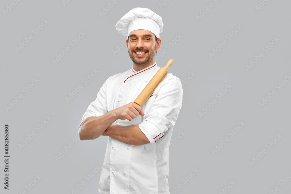 cooking, culinary and people concept - happy smiling male chef or baker ...