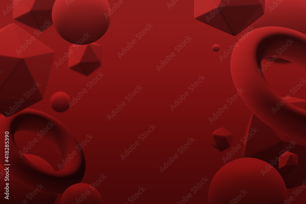 Deep Red Floating Geometric Shapes With 3D Effect Mockup Stock ...