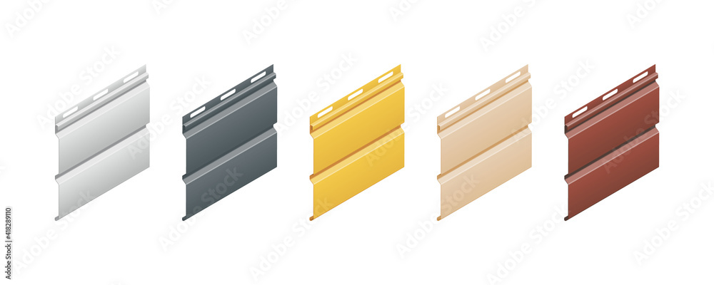 Isometric vector illustration different colors siding profiles isolated ...
