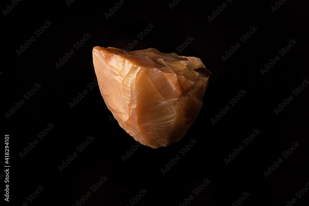 Flint cores from the stone age with their fine, shiny faces. From the ...