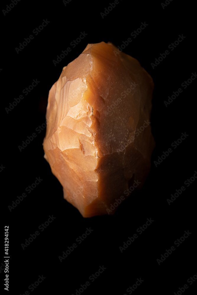 Flint cores from the stone age with their fine, shiny faces. From the ...