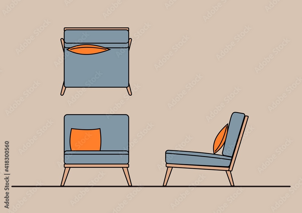 Vector Illustration of Armchair plan,front,side view Stock Vector ...