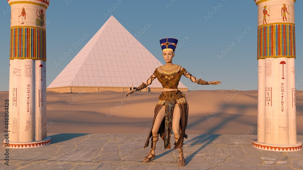 Ilustração do Stock: Queen Nefertiti dancing in front of the great ...