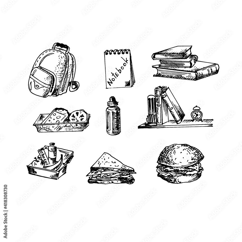 School subjects and school breakfast. Food box. Stock Vector | Adobe Stock