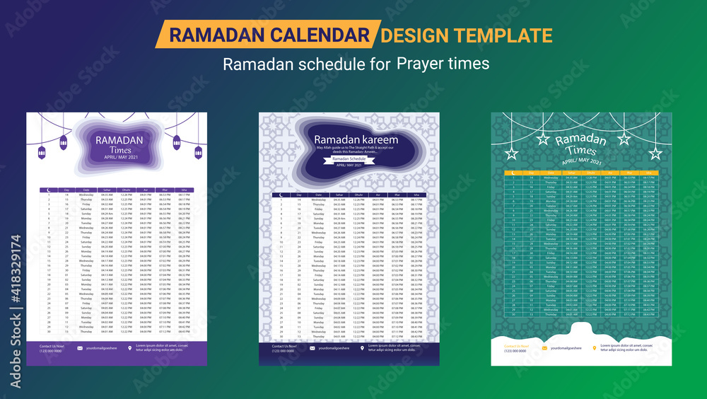 Ramadan Calendar Design Template. Islamic Calendar and Sehri Ifter time ...