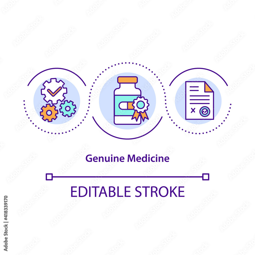 Genuine medicine concept icon. Medication quality control. Certified ...