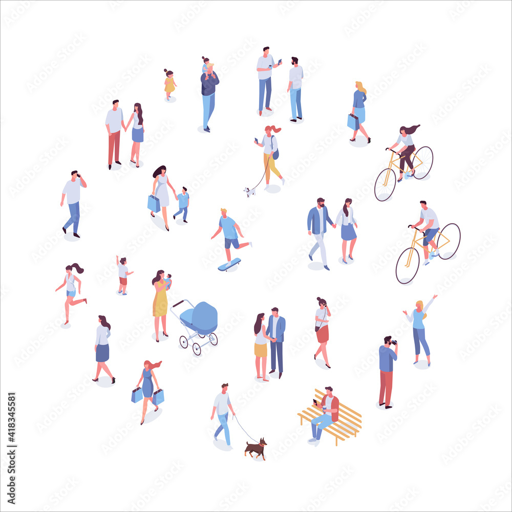 Different isometric people vector set isolated on white. Male and ...