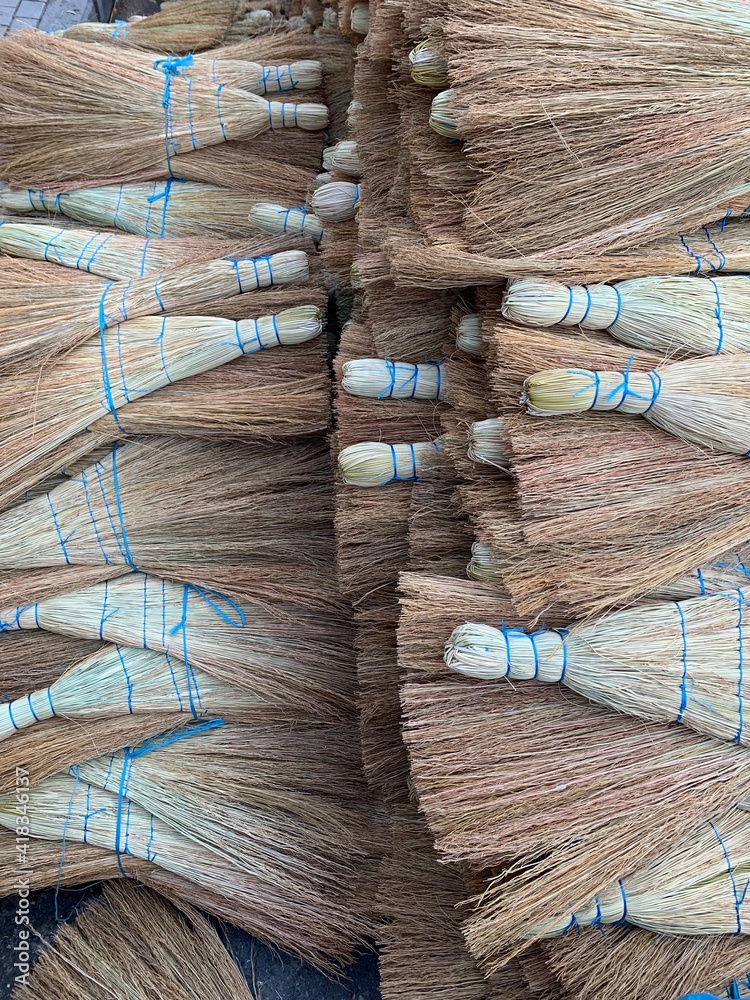 Albanian style brooms traditionaly made using broom corn. Stock Photo ...