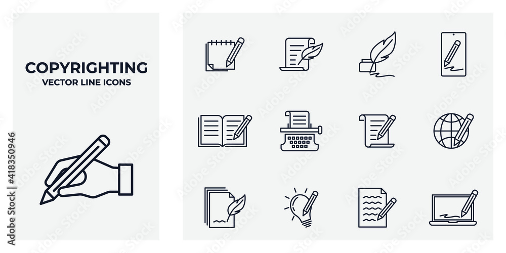 Set of Copyrighting icon. Copyrighting pack symbol template for graphic ...
