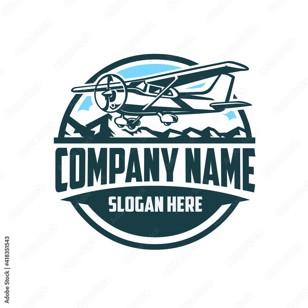 Premium small plane light aircraft logo. Circle emblem aircraft ready made logo template. Best ...