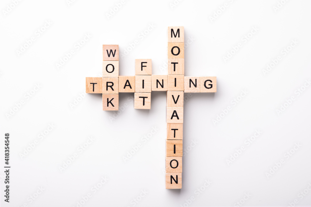 Wooden Cubes, Blocks with the text training, fitness, motivation, gym ...