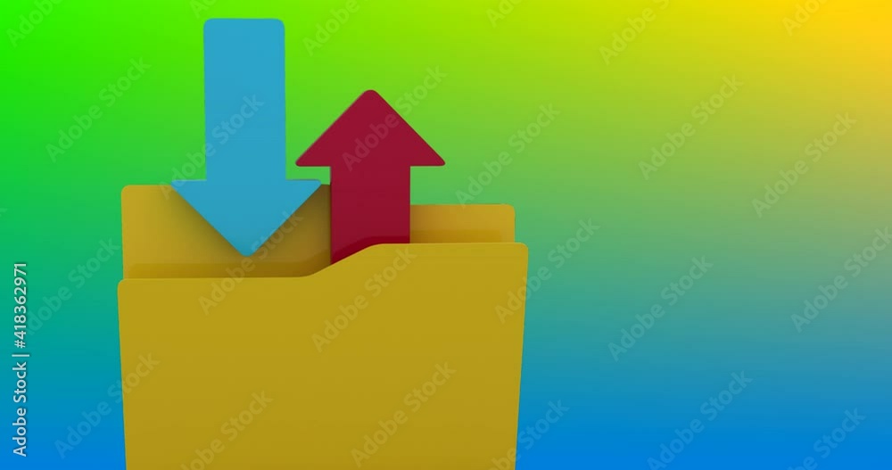 Digital animation of download and upload folder icon against blue and ...