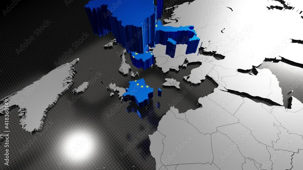 European Union map and flag - falling country shapes - 4K animation ...